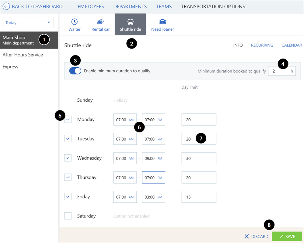 Transportation Options tab