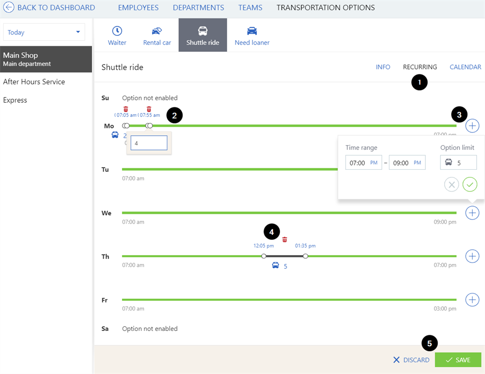 Transportation Options tab