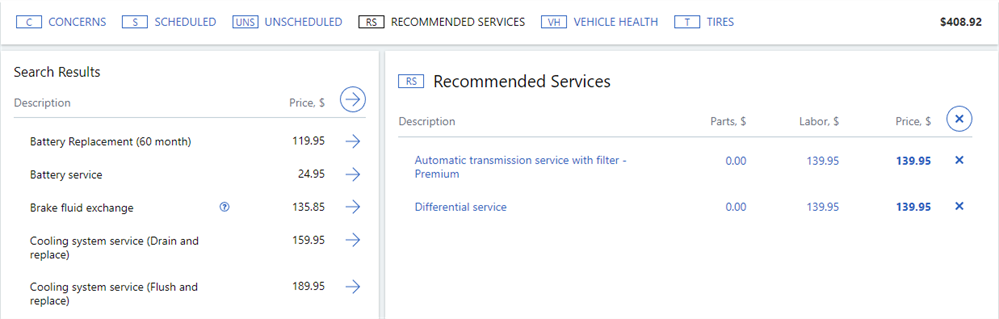 Services tab