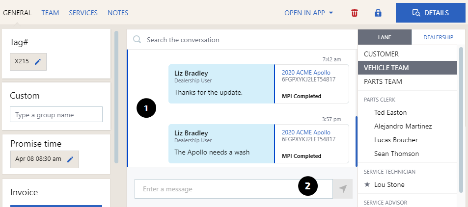 Messaging from the vehicle queue