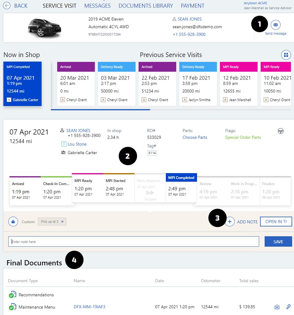 Managing the service visit