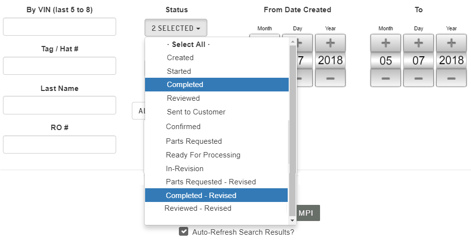 Finding the inspection (Service Advisor)