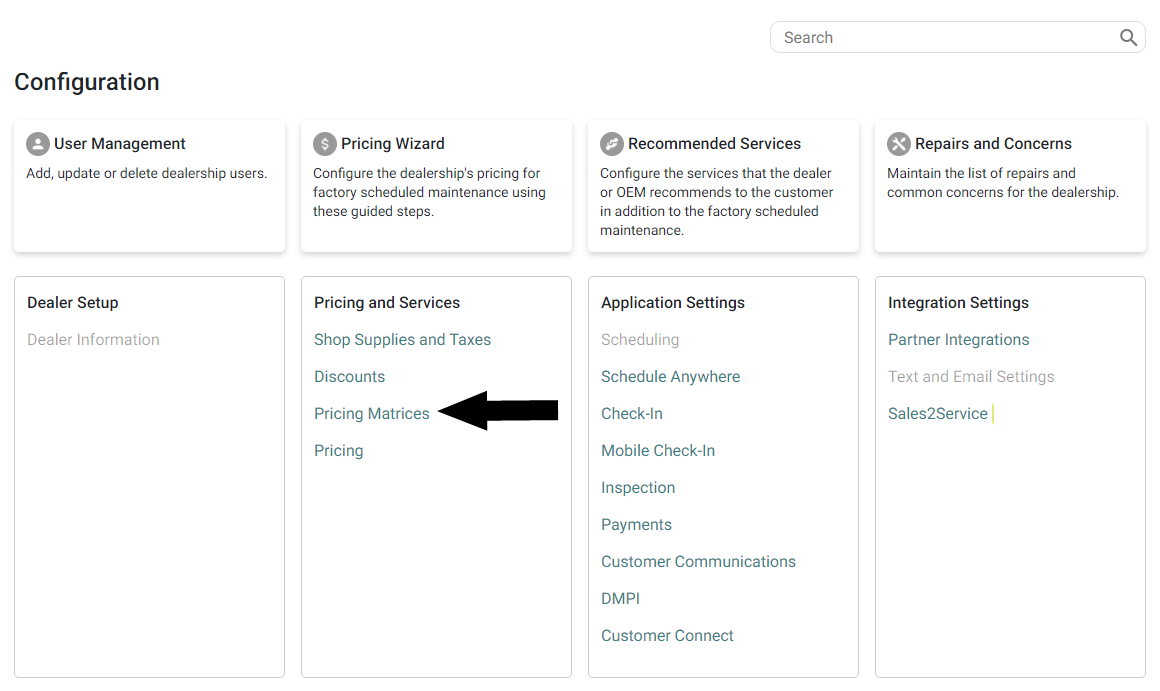 Configuring parts price matrices