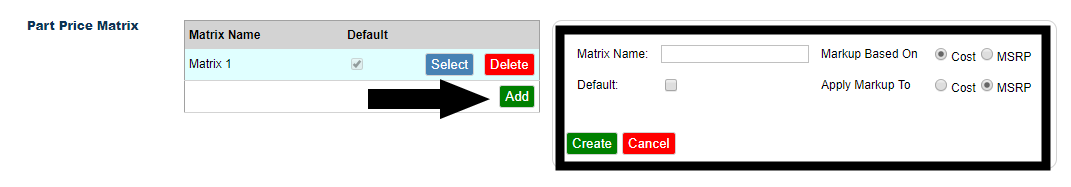 Configuring parts price matrices
