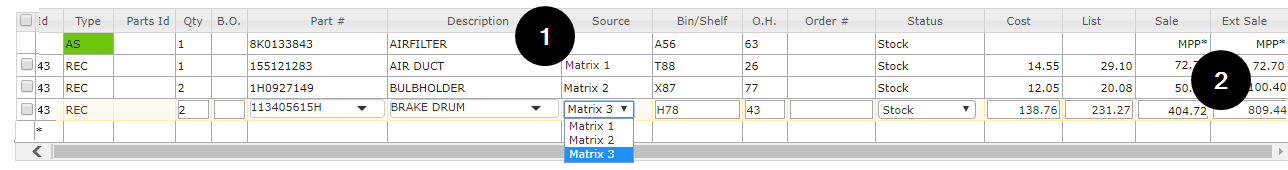 Completing the parts request