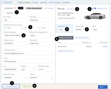 Client & Vehicle tab