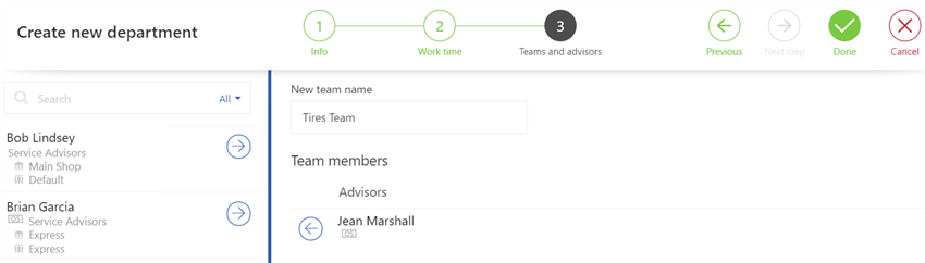 Departments – Info tab