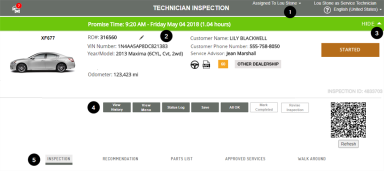Inspection summary, function buttons and tabs