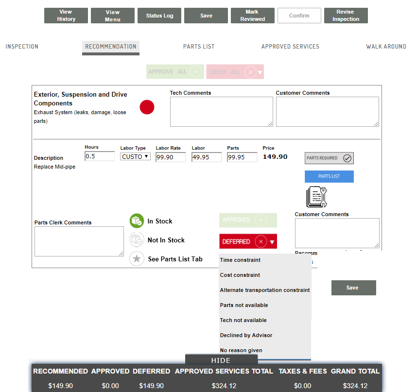 Approving/deferring recommendations